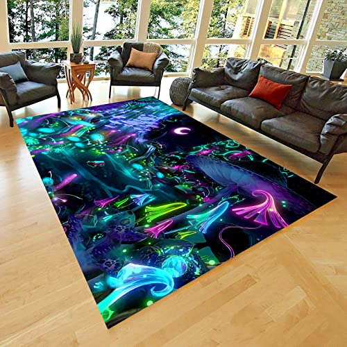 Boho Tree of Life Sun and Moon Hippie Trippy Skull and Mushroom Area Rugs 3D Digital Print Carpet Living Room Bedroom Sofa Mat Door Mat Home Decoration 5.25 x 7.5 ft/63 x 90 in