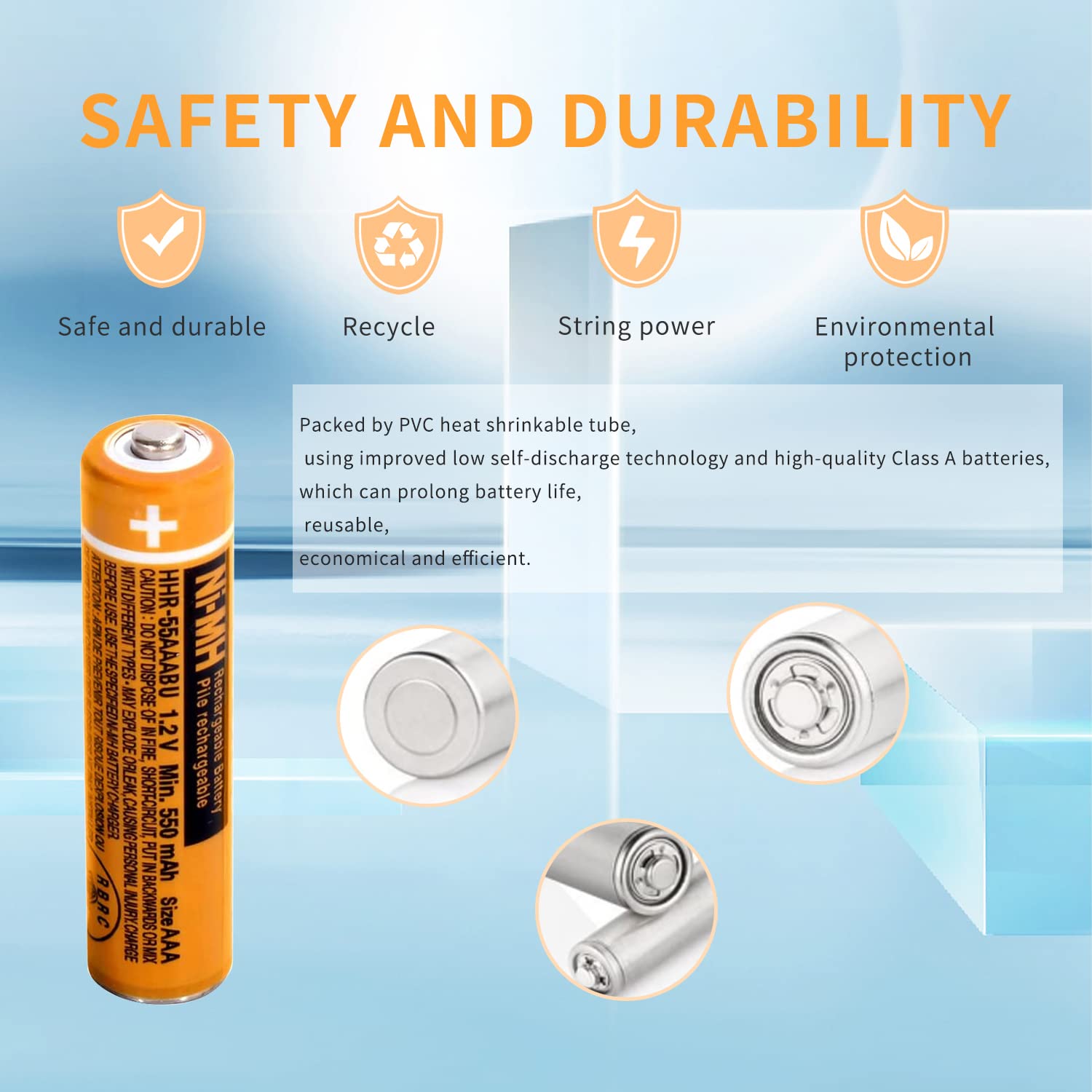 8 Pack 550mAh Nimh Rechargeable Battery, 1.2V HHR-55AAABU AAA Replacement Battery for Panasonic Cordless Phone