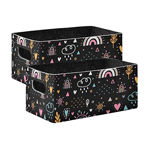 Qilmy Cartoon Rainbow Storage Bin for Shelves Sturdy Storage Baskets Set of 2 Decorative Storage Bins Organization with Handles for Shelves,Closet,Nursery,Book,Toy