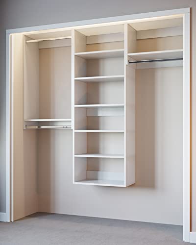 MC Modular Closets Closet Kit with Hanging Rods & Shelves - Corner Closet System - White, 79.5 inches Wide