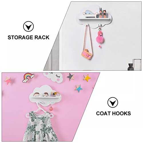 YaptheS Wood Floating Shelf, Cloud Shelves White Cloud Shape Wood Floating Shelf Coat Hanger Storage Rack Nursery Accessories, Nursery Accessories