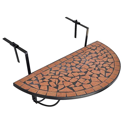 ZQQLVOO Hanging Balcony Table,Patio Table Decoration,Mosaic Table Outdoor,Mosaic Plant Stand,Garden Table,Tea Table,for Gardens,Decks,Porches and Backyards,Terracotta Mosaic