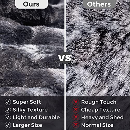 MOOFUN Faux Fur Throw Blanket- 60 x 80 inches, Soft Fluffy Cozy Warm Fuzzy Machine Washable, Durable Blanket for Couch and Bed - Grey