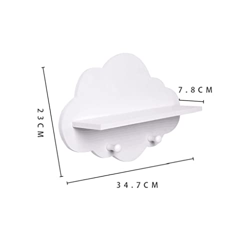 YaptheS Wood Floating Shelf, Cloud Shelves White Cloud Shape Wood Floating Shelf Coat Hanger Storage Rack Nursery Accessories, Nursery Accessories