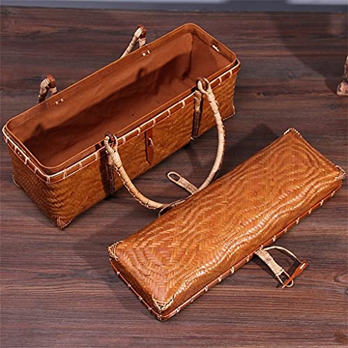 UPJAKS Creative Handmade Wicker Picnic Basket with Lid and Movable Handles Features A Wood Lock Camping, Day Travel, Beach, Hiking, BBQ and Family