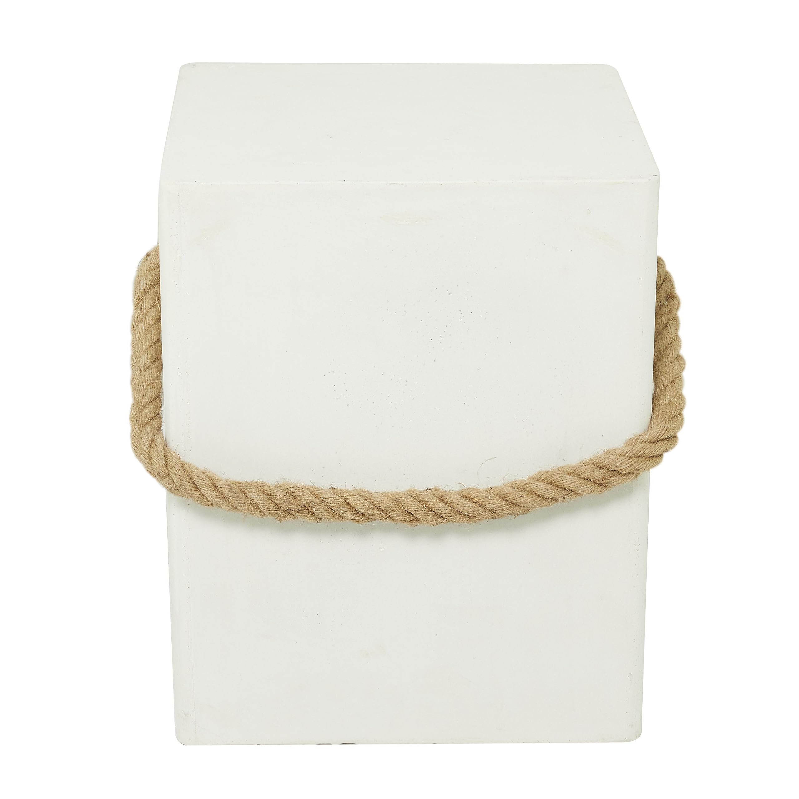 Deco 79 Magnesium Oxide Lightweight Outdoor Accent Table with Rope Handle, 15" x 15" x 18", White