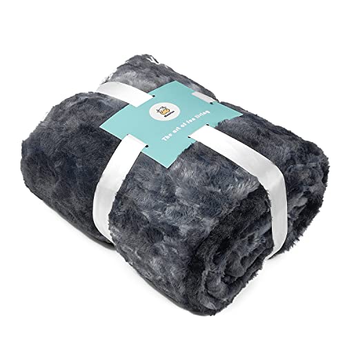 MOOFUN Faux Fur Throw Blanket- 60 x 80 inches, Soft Fluffy Cozy Warm Fuzzy Machine Washable, Durable Blanket for Couch and Bed - Grey