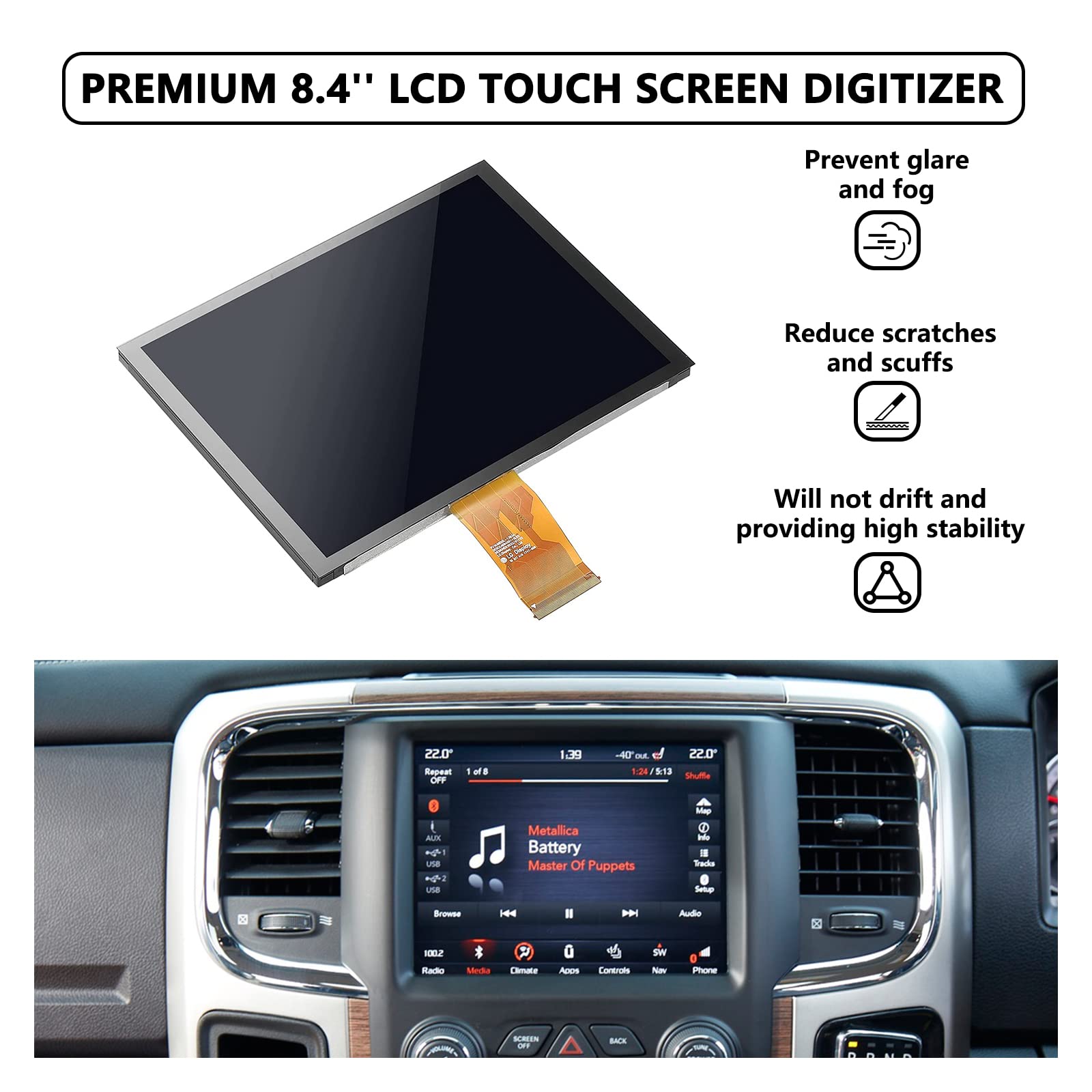 Replacement 8.4" Uconnect 4C UAQ LCD Monitor Touch-Screen, Radio Navigation New OEM Replacement Fit for Jeep Dodge RAM Chrysler 2017-2021