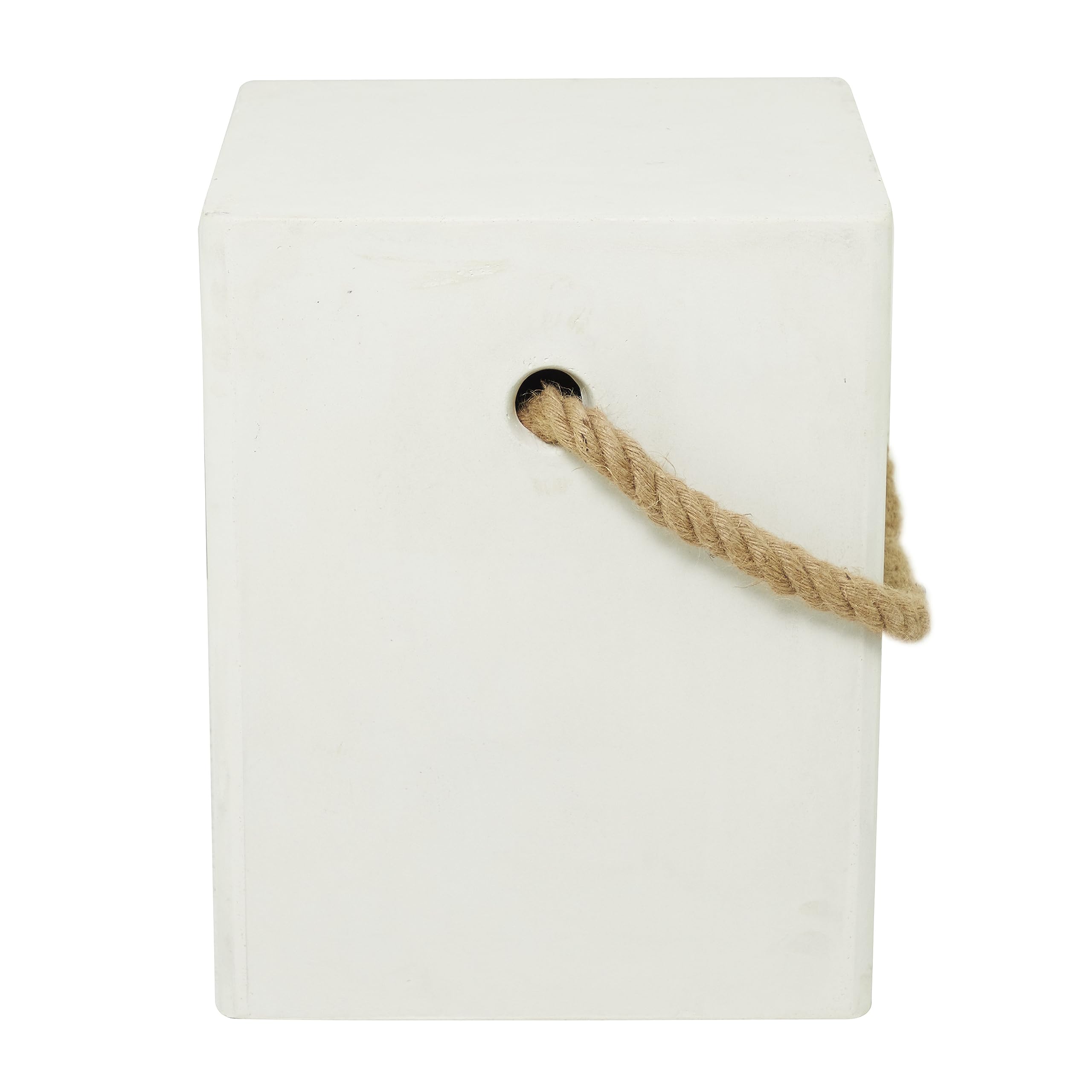 Deco 79 Magnesium Oxide Lightweight Outdoor Accent Table with Rope Handle, 15" x 15" x 18", White