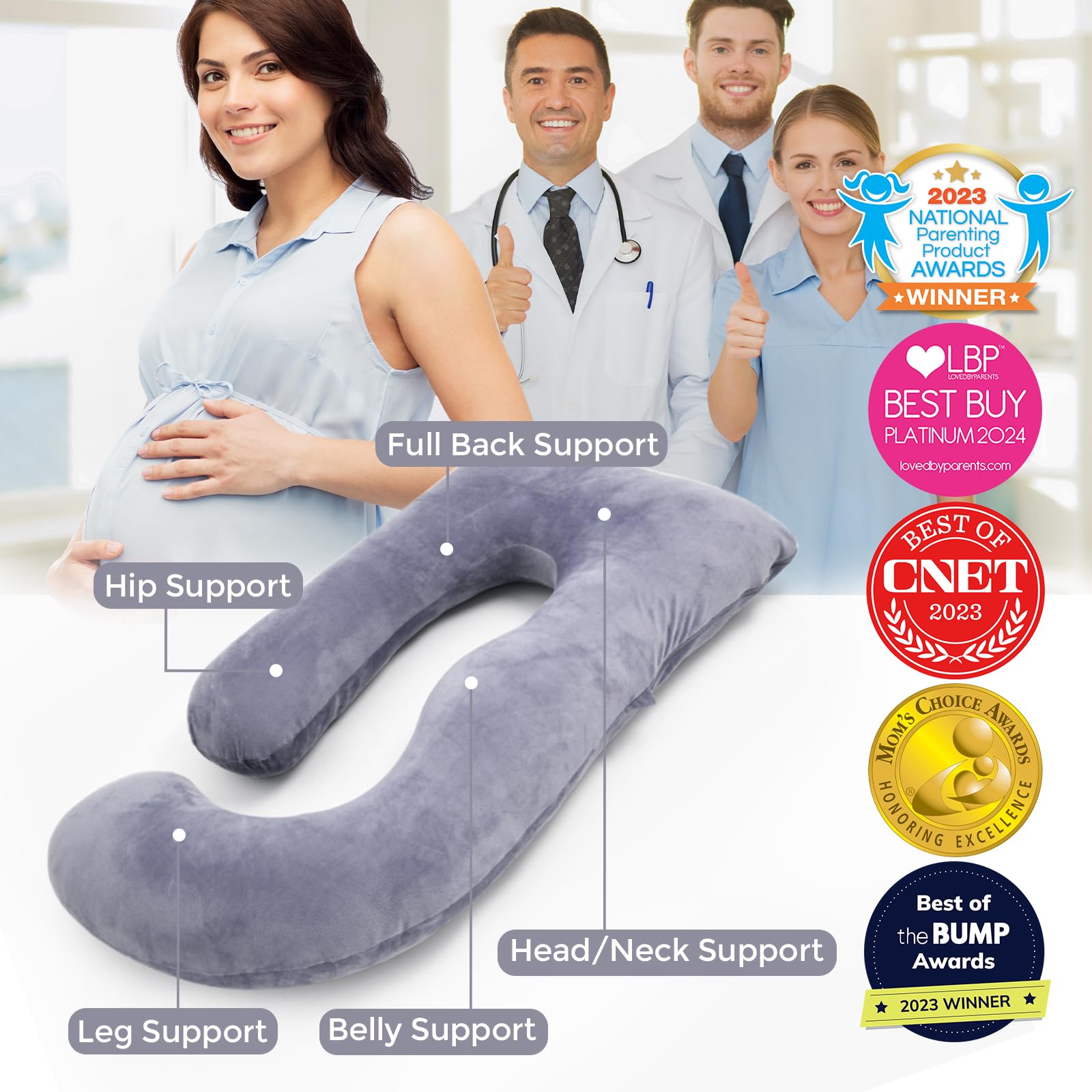 Momcozy Pregnancy Pillows, U Shaped Full Body Maternity Pillow with Removable Cover - Support for Back, Legs, Belly, Hips for Pregnant Women, 57 Inch Pregnancy Pillows for Sleeping, Grey