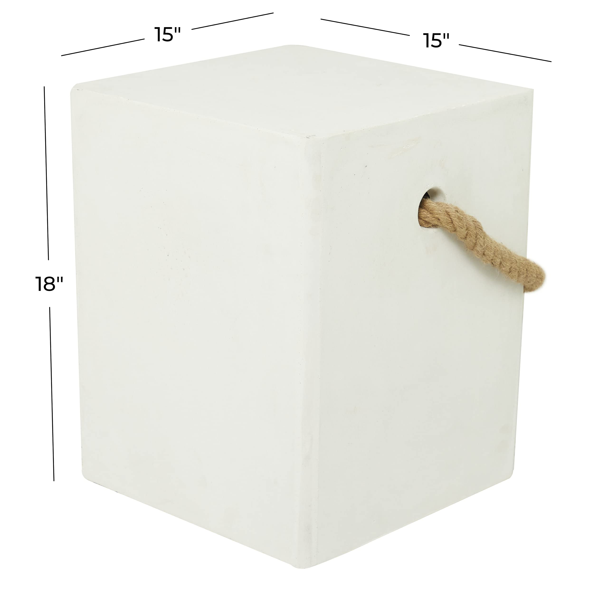 Deco 79 Magnesium Oxide Lightweight Outdoor Accent Table with Rope Handle, 15" x 15" x 18", White