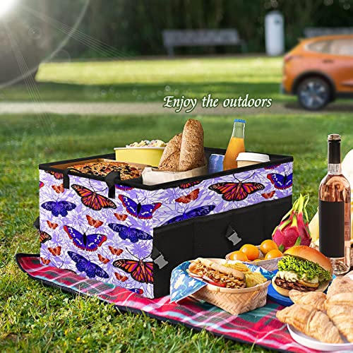 Gorgeous Butterfly Retro Purple Trunk Organizer Large Storage Groceries Bag for Car Trunk with Dividers Back Seat SUV Organizers Collapsible Adjustable Auto Trunk Cargo Box