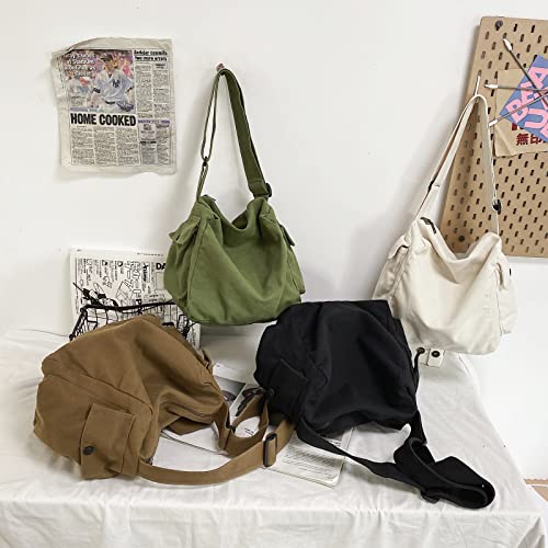 KlaOYer Canvas Messenger Bag Large Hobo Bag School Crossbody Shoulder Bag Tote Bag with Pocket for Women and Men (Coffee 2)