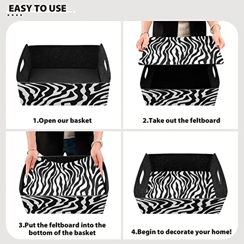 Kigai Collapsible Felt Storage Bins Zebra Rectangle with Handle Storage Bins Baskets Toys Storage Basket for Organizing Closet Clothes Office Books Home Decor