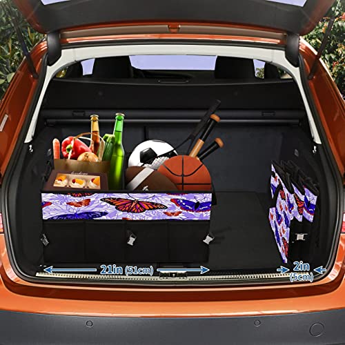 Gorgeous Butterfly Retro Purple Trunk Organizer Large Storage Groceries Bag for Car Trunk with Dividers Back Seat SUV Organizers Collapsible Adjustable Auto Trunk Cargo Box