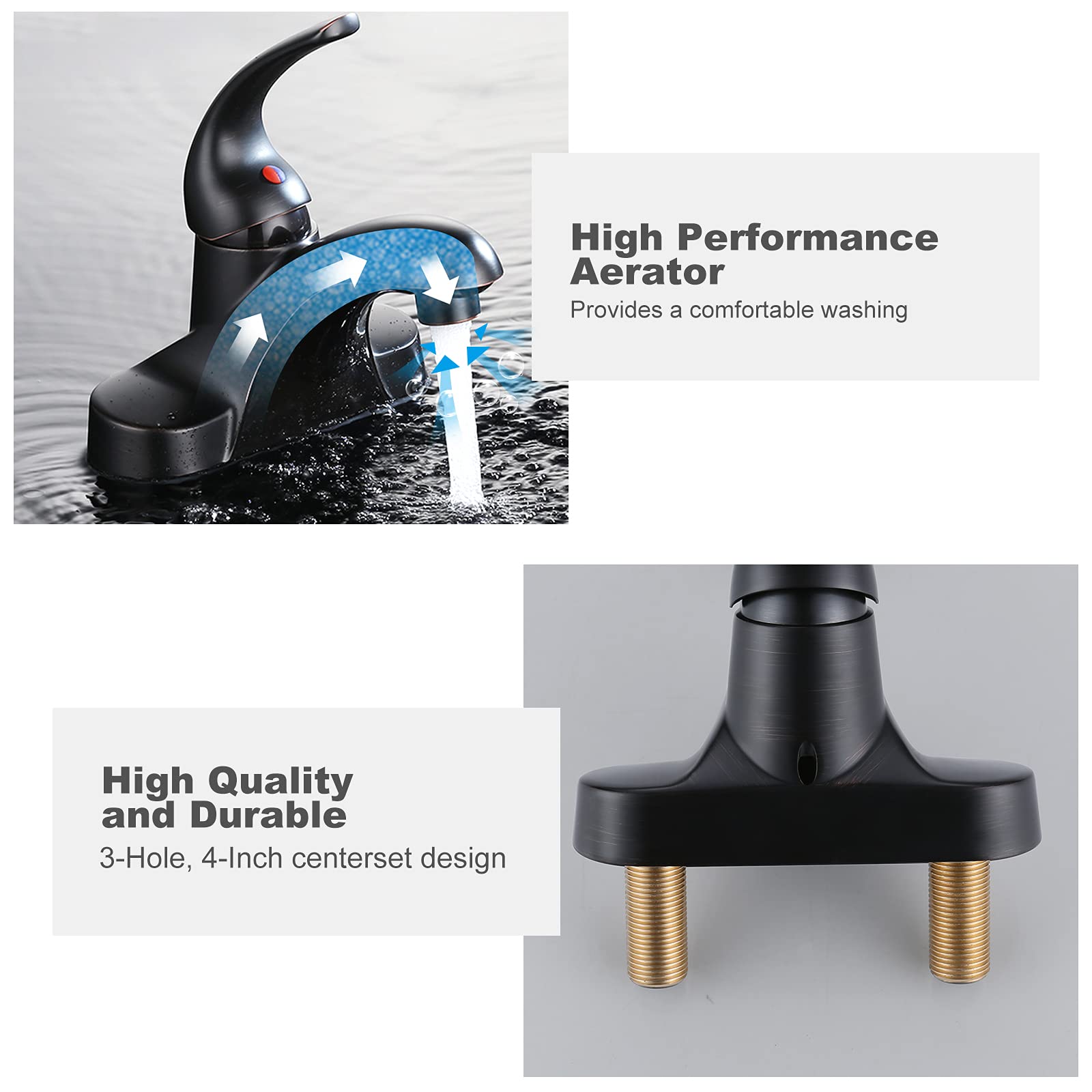 WOWOW Single Handle Commercial Bathroom Faucet Oiled Rubbed Bronze 4 inch Centerset Bathroom Basin Sink Faucets One Handle Vanity Faucets Basin Mixer Tap with Lift Rod Drain Assembly