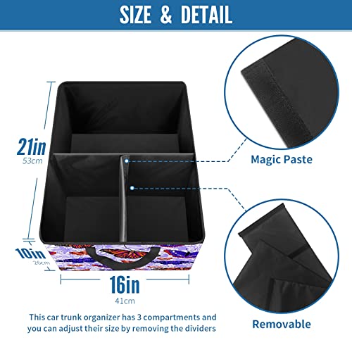 Gorgeous Butterfly Retro Purple Trunk Organizer Large Storage Groceries Bag for Car Trunk with Dividers Back Seat SUV Organizers Collapsible Adjustable Auto Trunk Cargo Box