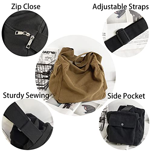 KlaOYer Canvas Messenger Bag Large Hobo Bag School Crossbody Shoulder Bag Tote Bag with Pocket for Women and Men (Coffee 2)