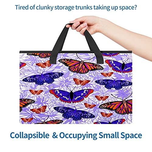 Gorgeous Butterfly Retro Purple Trunk Organizer Large Storage Groceries Bag for Car Trunk with Dividers Back Seat SUV Organizers Collapsible Adjustable Auto Trunk Cargo Box