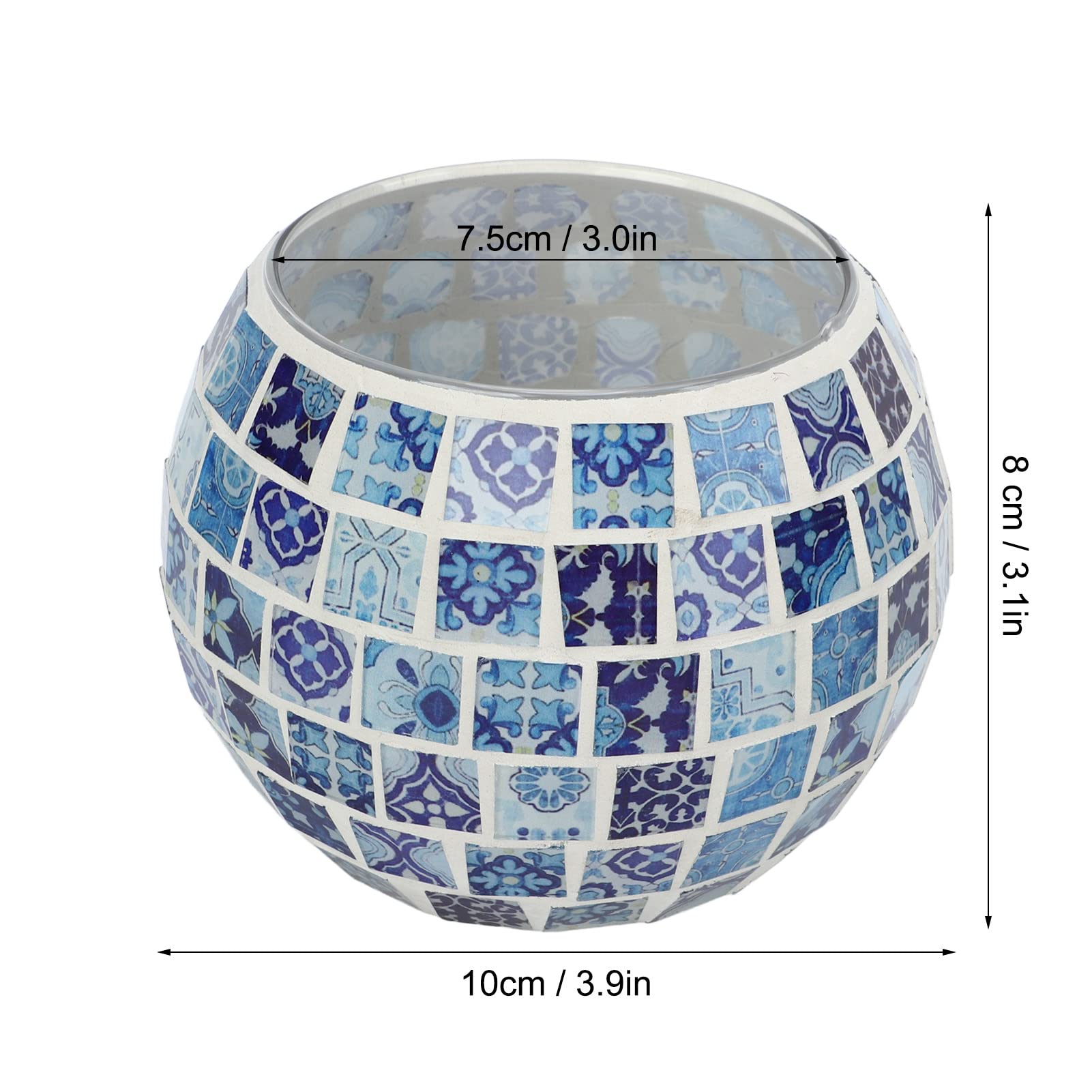 Blue and White Mosaic Candleholder, Glass Votive Candle Holders Round Bowl Tealight Holders Potted Plant Bowl Vase Candlestick Holder Table Centerpieces
