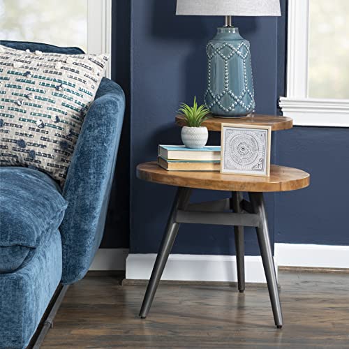 Powell Natural Wood & Gun Metal Grey Stand Bruno, Two Tiered Plant Side Table, Brown and Black