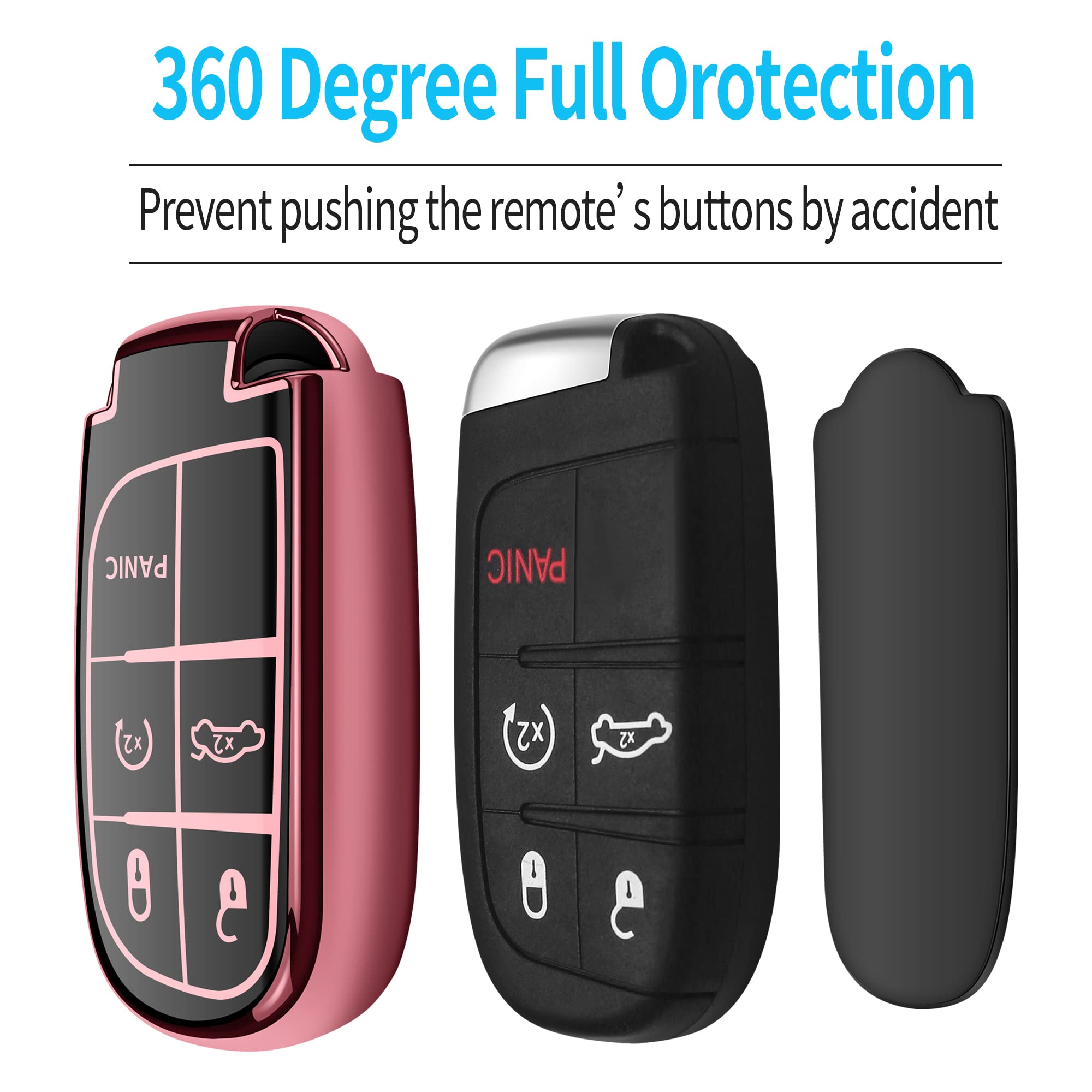 Tukellen for Jeep Key Fob Cover Special Soft TPU Key Case Key Shell Compatible with Grand Cherokee Renegade Chrysler Dodge RAM Journey Dart Fiat Durango Challenger Key Shell (Pink)