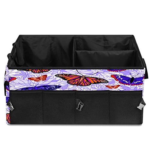 Gorgeous Butterfly Retro Purple Trunk Organizer Large Storage Groceries Bag for Car Trunk with Dividers Back Seat SUV Organizers Collapsible Adjustable Auto Trunk Cargo Box