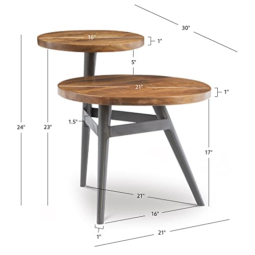 Powell Natural Wood & Gun Metal Grey Stand Bruno, Two Tiered Plant Side Table, Brown and Black