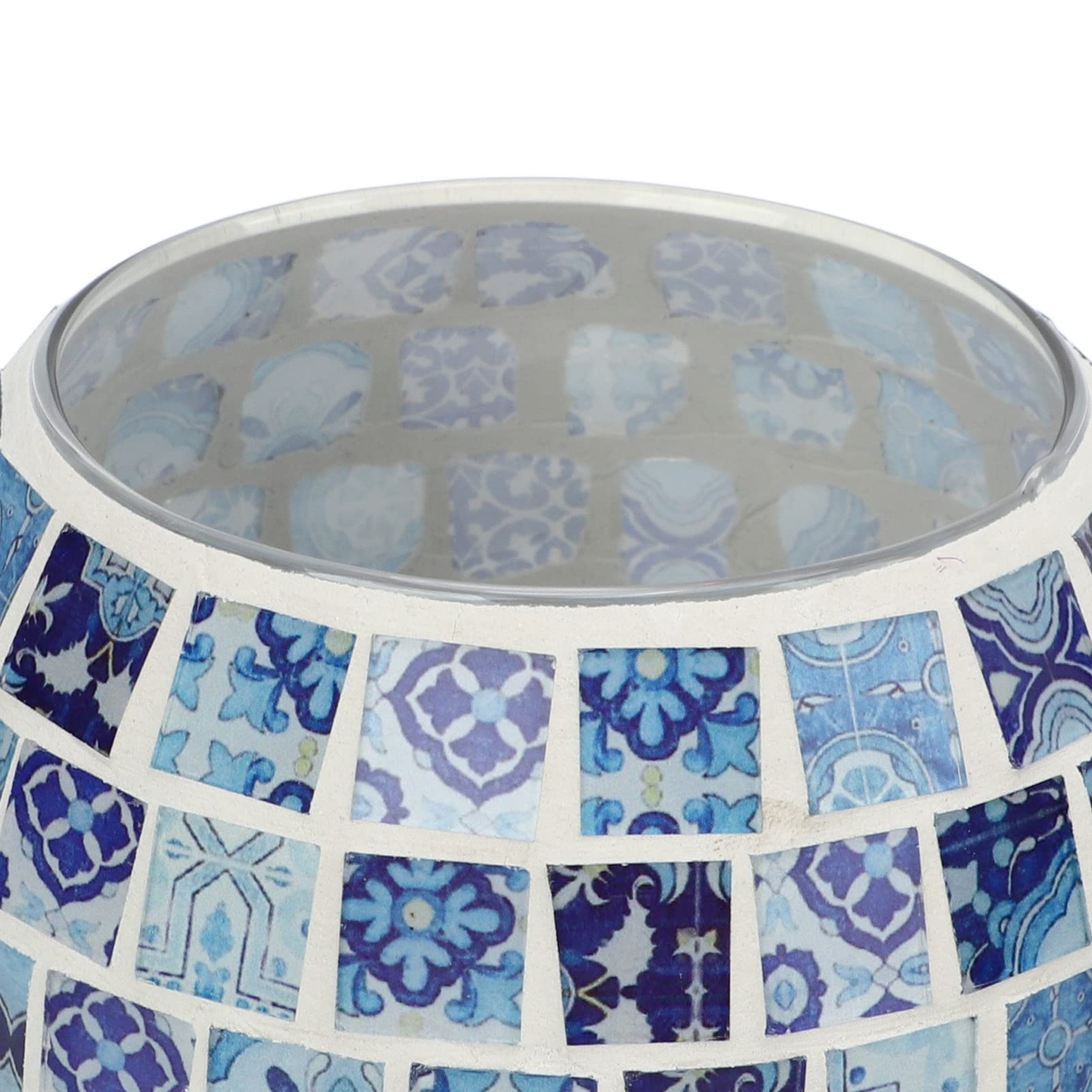Blue and White Mosaic Candleholder, Glass Votive Candle Holders Round Bowl Tealight Holders Potted Plant Bowl Vase Candlestick Holder Table Centerpieces