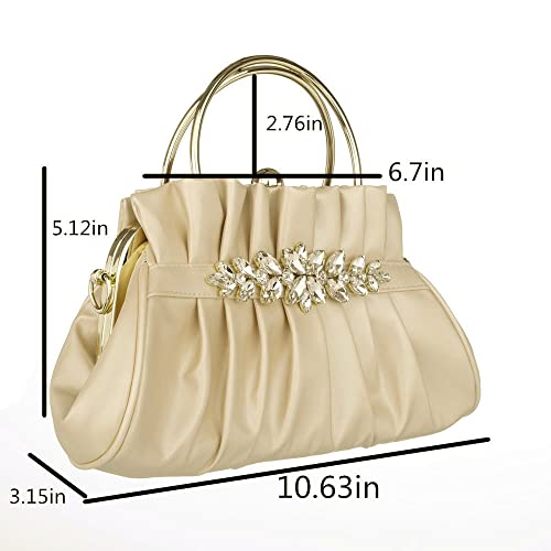 Sither Small Color Handbag Purses for Women Leather Handbag Purses with Crystal Clutch Purses Shoulder Chain Bags for Daily Party Prom Christmas Gift (gold)
