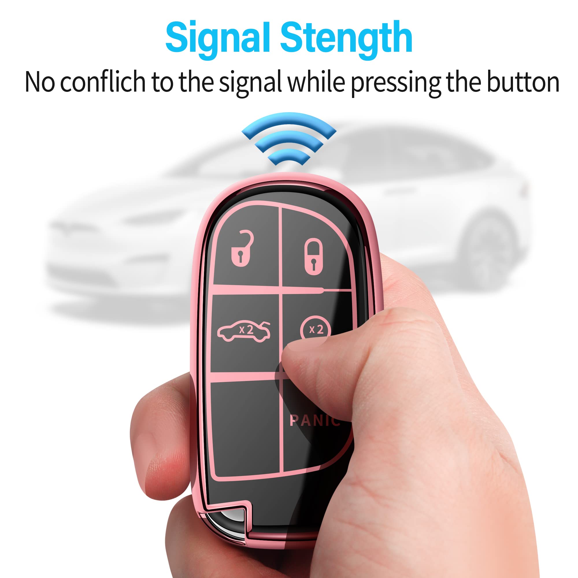 Tukellen for Jeep Key Fob Cover Special Soft TPU Key Case Key Shell Compatible with Grand Cherokee Renegade Chrysler Dodge RAM Journey Dart Fiat Durango Challenger Key Shell (Pink)