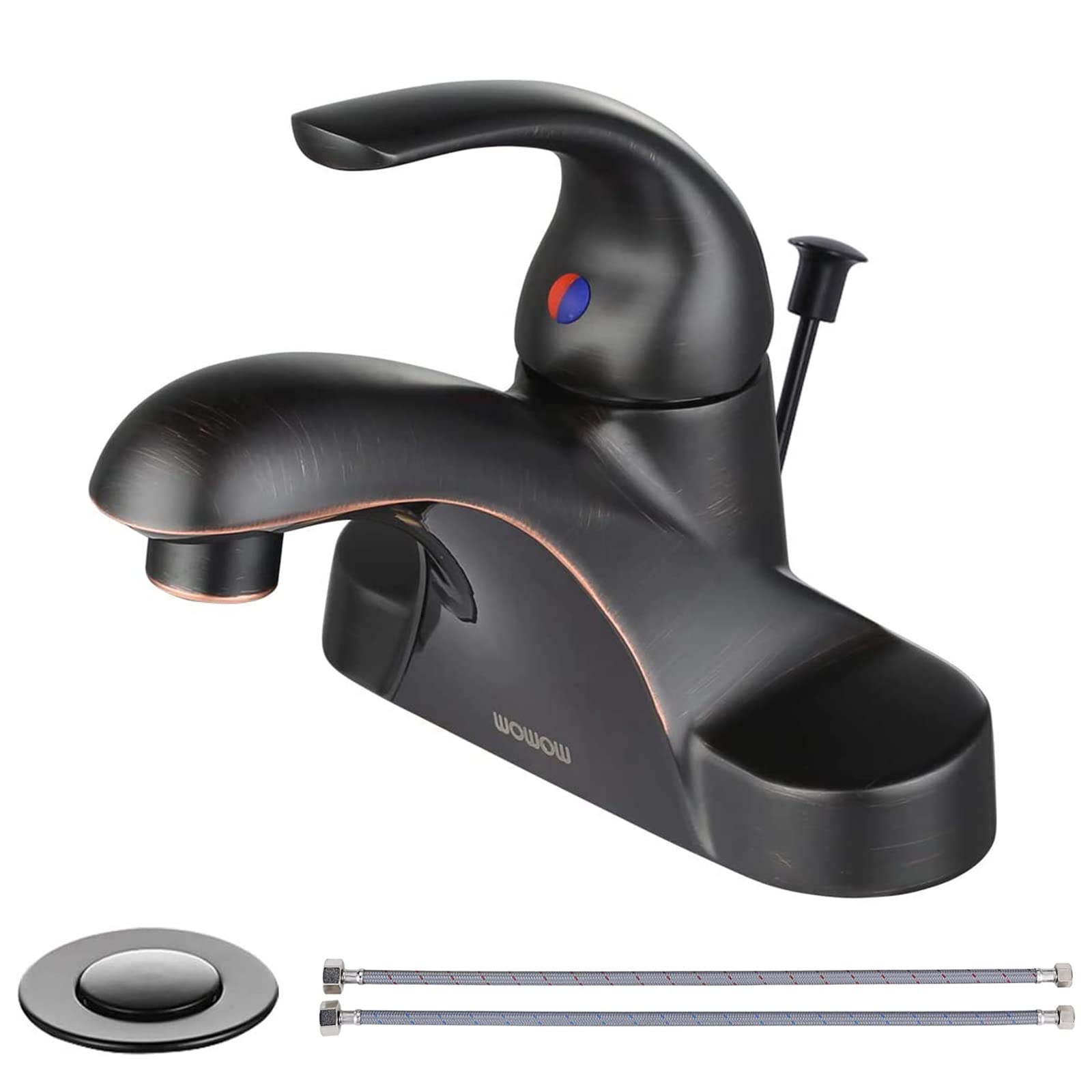 WOWOW Single Handle Commercial Bathroom Faucet Oiled Rubbed Bronze 4 inch Centerset Bathroom Basin Sink Faucets One Handle Vanity Faucets Basin Mixer Tap with Lift Rod Drain Assembly