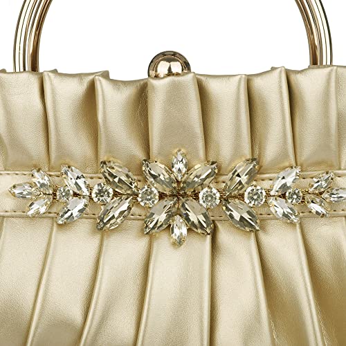 Sither Small Color Handbag Purses for Women Leather Handbag Purses with Crystal Clutch Purses Shoulder Chain Bags for Daily Party Prom Christmas Gift (gold)