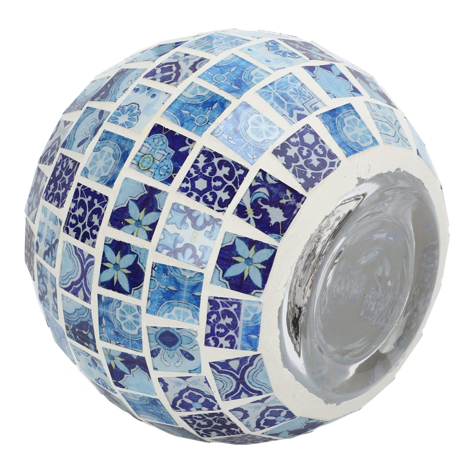 Blue and White Mosaic Candleholder, Glass Votive Candle Holders Round Bowl Tealight Holders Potted Plant Bowl Vase Candlestick Holder Table Centerpieces