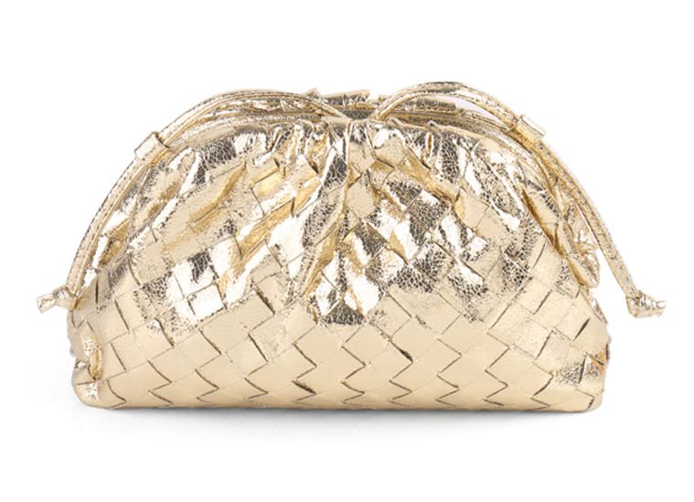 Autumnwell Women Dumpling Crossbody Bag Cloud Evening Bag Sparkly Clutch Purses Drawstring Strap Ruched Shoulder Bag-gold