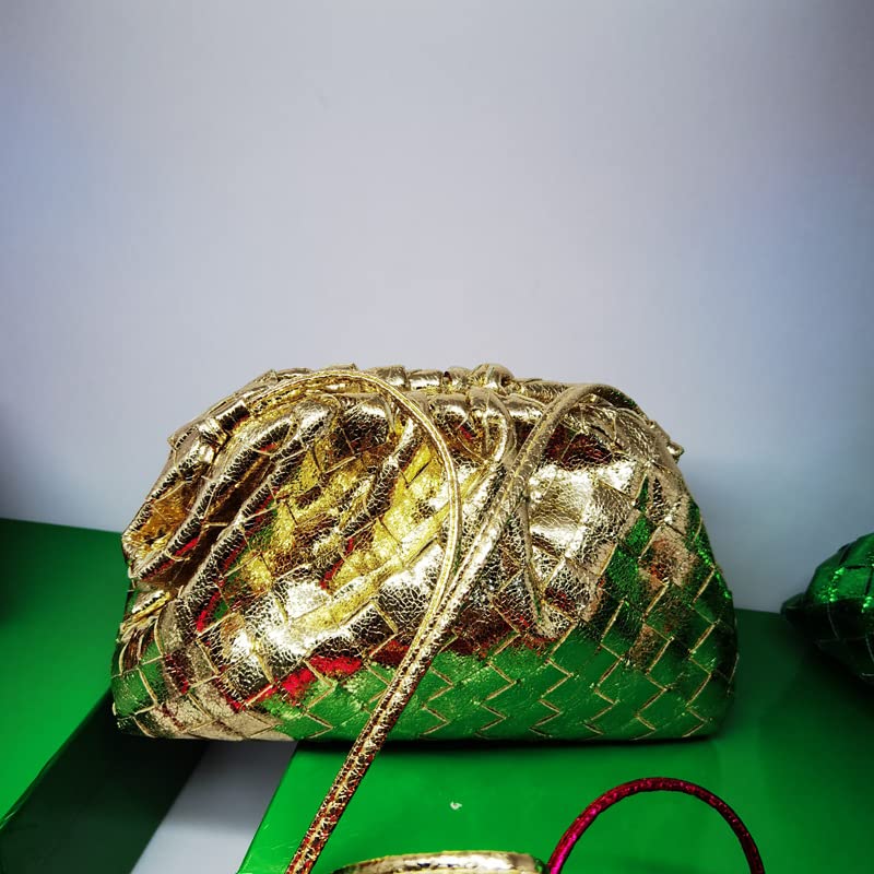 Autumnwell Women Dumpling Crossbody Bag Cloud Evening Bag Sparkly Clutch Purses Drawstring Strap Ruched Shoulder Bag-gold