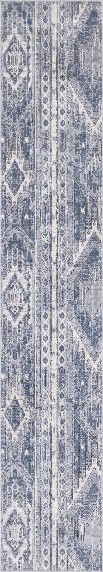 Unique Loom Portland Collection Southwestern Inspired Striped Tone Area Rug, 2 ft 2 in x 12 ft, Blue/Gray