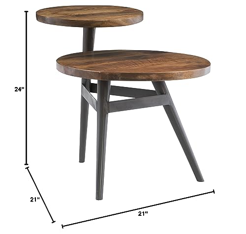 Powell Natural Wood & Gun Metal Grey Stand Bruno, Two Tiered Plant Side Table, Brown and Black