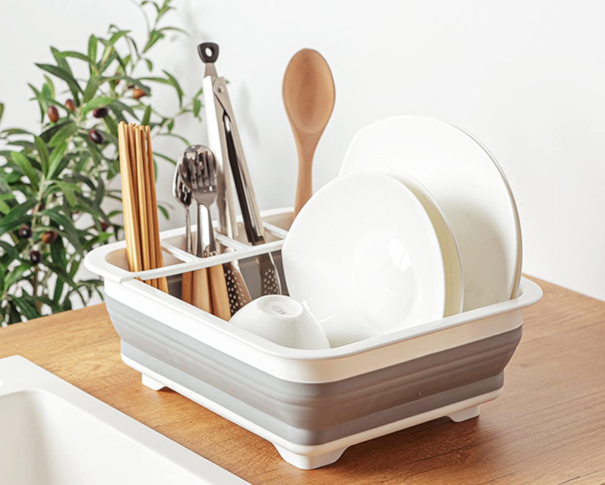 udNmlaiebot Dish Drying Rack, Collapsible Dish Drainer with Drainer Board, Popup and Collapse for Easy Storage Dish, Portable Dish Drainer Organizer for Kitchen RV Campers(Grey-White), Navy
