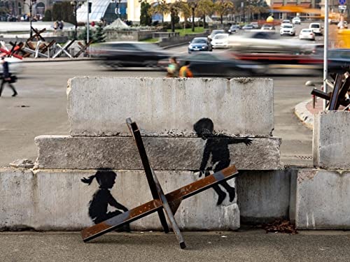 V6904 Banksy Ukraine 2022 Kids Seesaw Tank Trap Street Art City Ruins Mural Graffiti Decor Wall 36x24 Poster Print