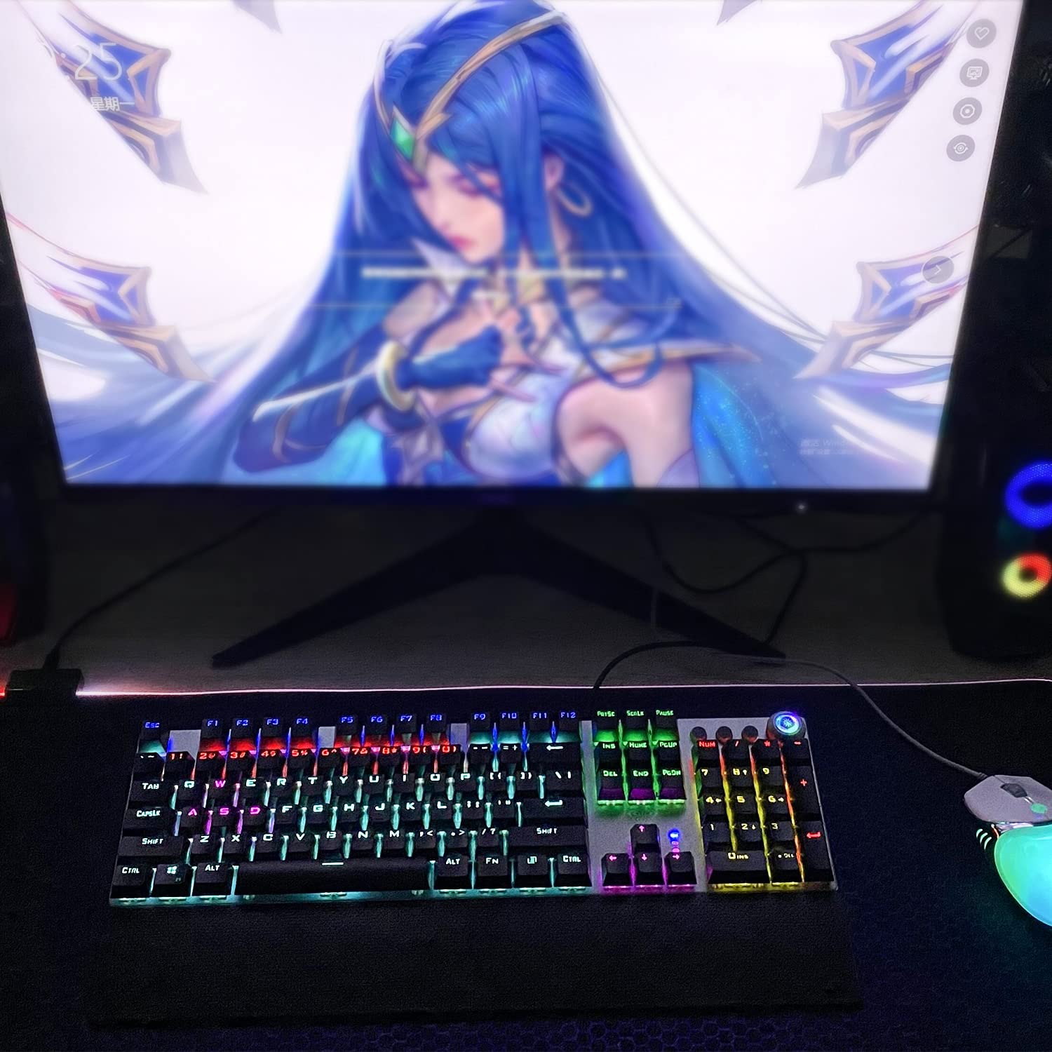 AULA Mechanical Gaming Keyboard Blue Switches,Rainbow LED Backlit,Ergonomic Wrist Rest,Aluminum Base,Full Size 108 Keys Anti-Ghosting,Macro Programmable Computer Keyboard Wired for PC Laptop