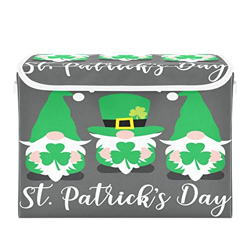 Kigai St. Patrick's Day Gnome Storage Basket with Lid and Handles, Large Collapsible Fabric Storage Bins for Shelves, Closet, Bedroom, Office, Home Decor