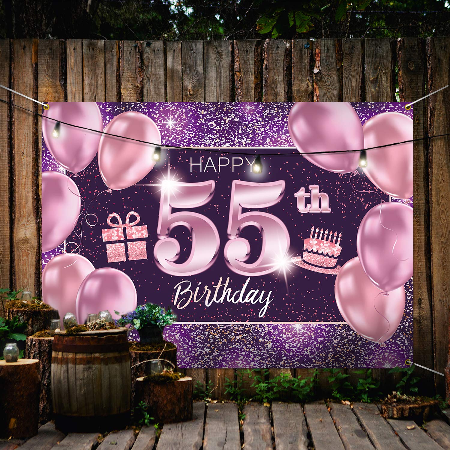 PAKBOOM Happy 55th Birthday Banner Backdrop - 55 Birthday Party Decorations Supplies for Women - Pink Purple Gold 4 x 6ft
