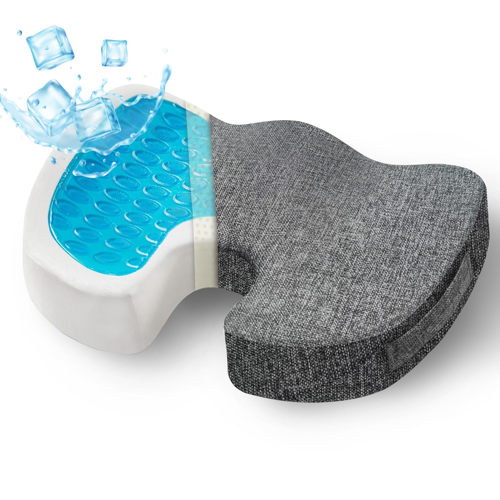 DR.DREAM Gel Seat Cushion, Comfort Orthopedic Memory Foam Coccyx Cushion for Tailbone, Lower Back&Sciatica Pain Relief, Non-Slip Ergonomic Long Sitting Cushion for Office Chair/Car Seat/Wheelchair