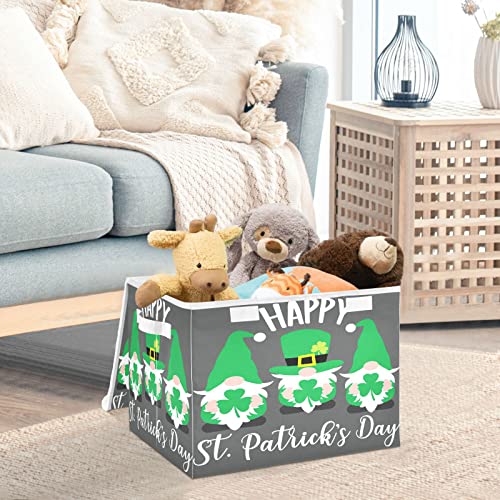 Kigai St. Patrick's Day Gnome Storage Basket with Lid and Handles, Large Collapsible Fabric Storage Bins for Shelves, Closet, Bedroom, Office, Home Decor