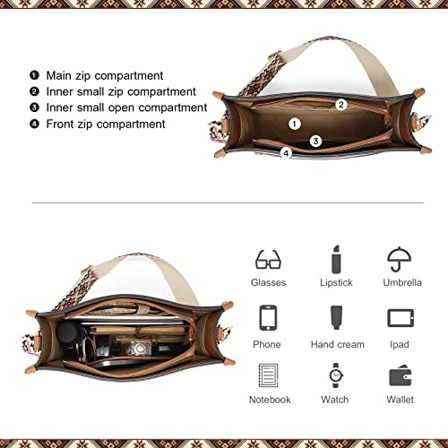 Crossbody Bags for Women Shoulder Hobo Handbags Leopard Guitar Strap Ahdorned Crossbody Bags Neoprene Strap Purse Large