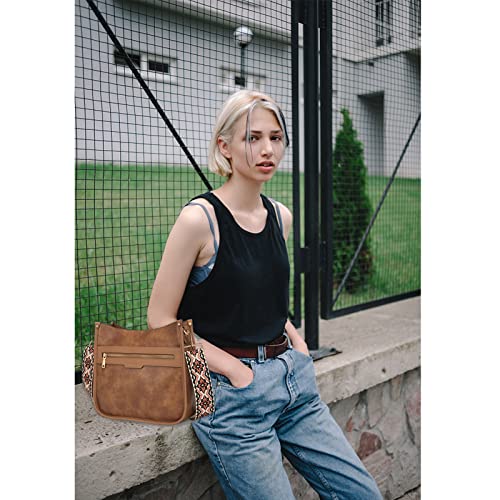 Crossbody Bags for Women Shoulder Hobo Handbags Leopard Guitar Strap Ahdorned Crossbody Bags Neoprene Strap Purse Large