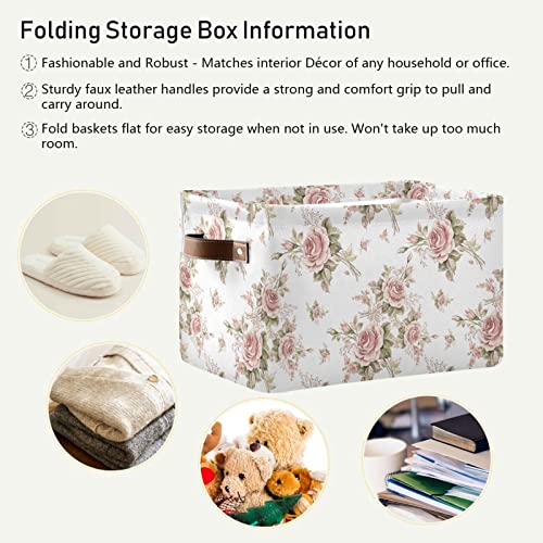 ALAZA Pink Rose Flower Leaf Foldable Storage Box Storage Basket Organizer Bins with Handles for Shelf Closet Living Room Bedroom Home Office 1 Pack