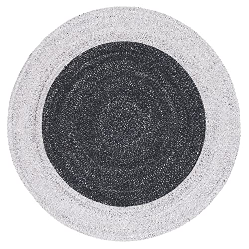 Safavieh Braided Collection 4' x 4' Round Black/Light Grey BRD803F Handmade Country Farmhouse Area Rug