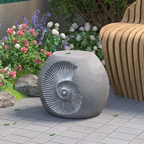 COSIEST Nautilus Sculpture End Table, 15.8x15 inch Concrete Finish Accent Table, Round Side Table for Garden Yard Patio, Light Gray